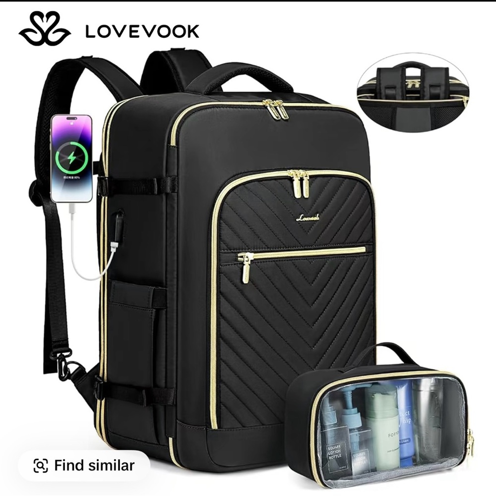 Lovevook Expandable Black And Gold Backpack With Usb … - Gem